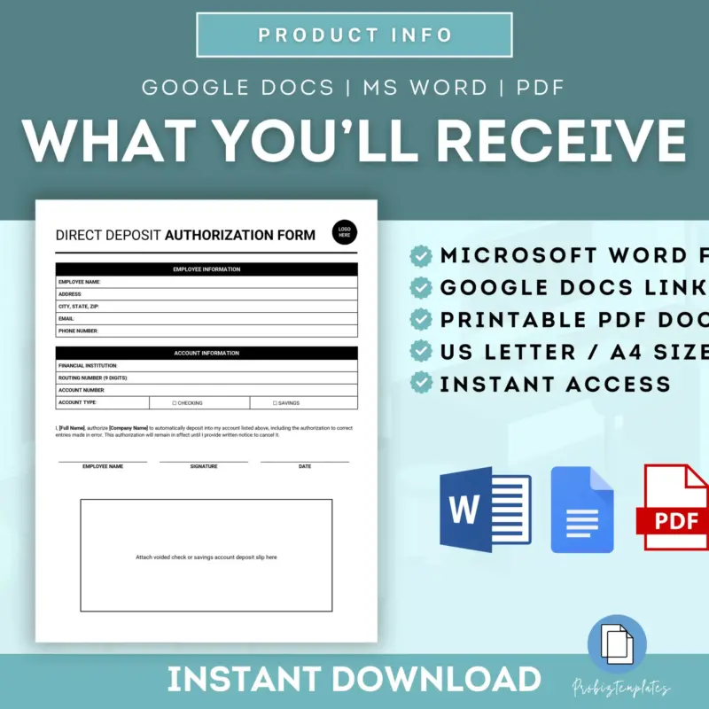 Direct Deposit Authorization Form | ProBizTemplates