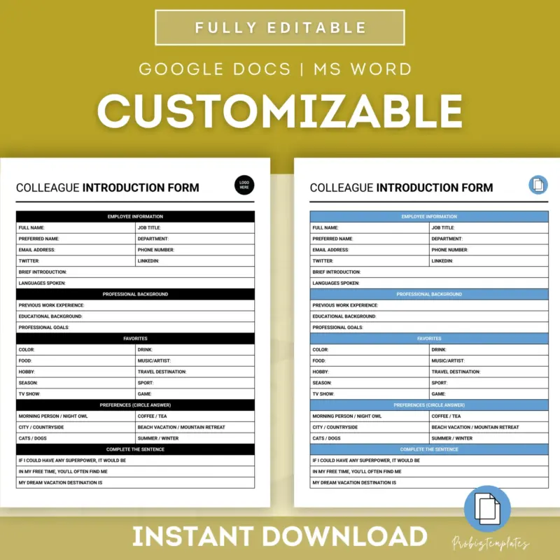 Colleague Introduction Form | ProBizTemplates