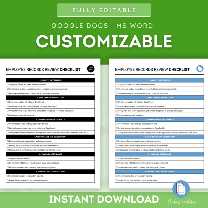 Employee Records Review Checklist | ProBizTemplates