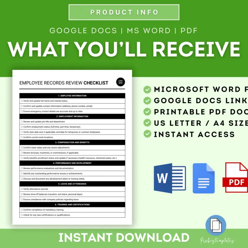 Employee Records Review Checklist | ProBizTemplates