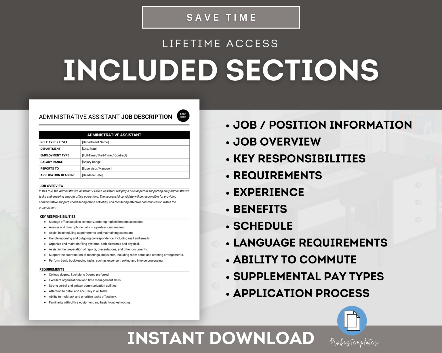 Administrative Assistant Job Description Template | ProBizTemplates
