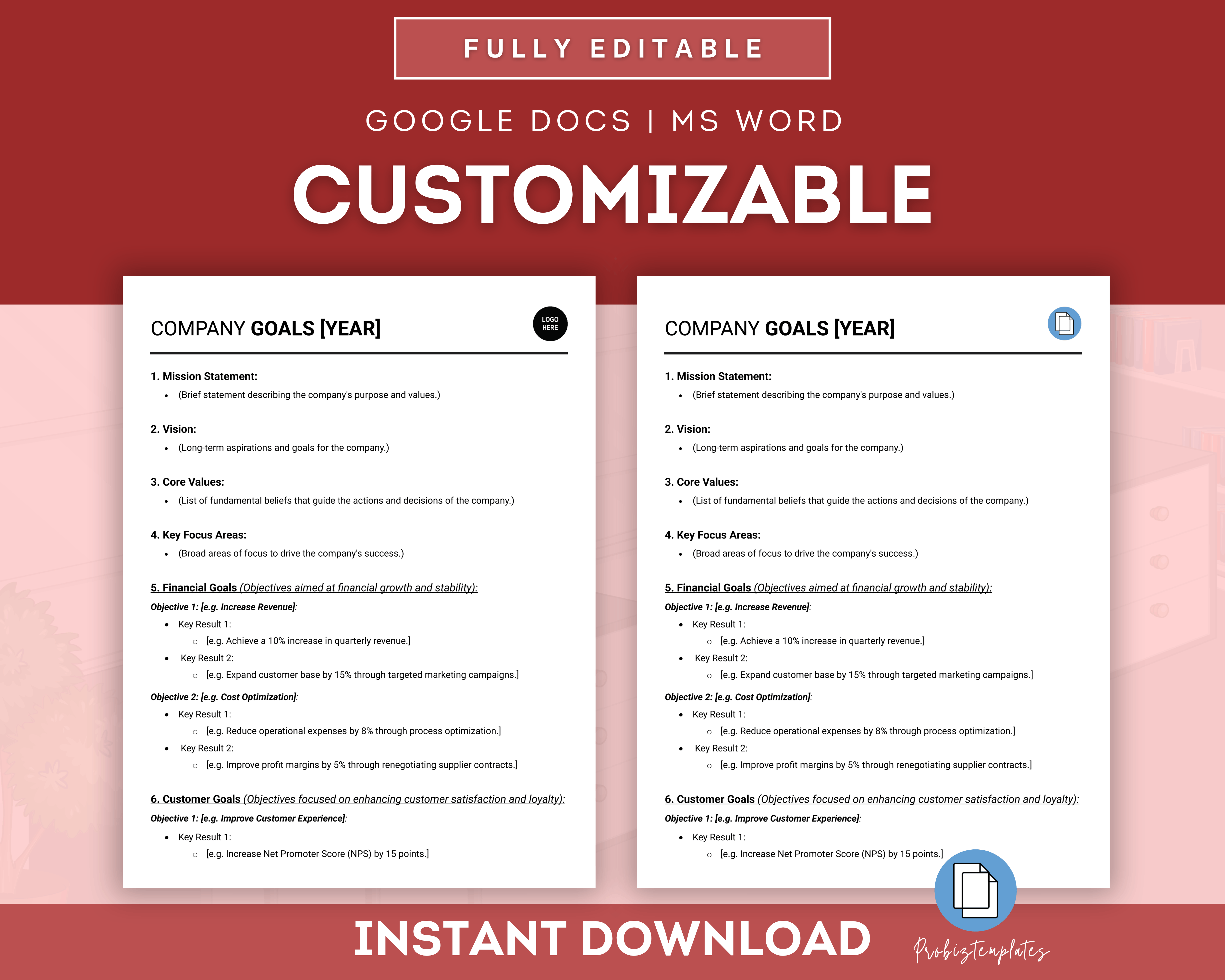 Company Goals For The Year Template | ProBizTemplates