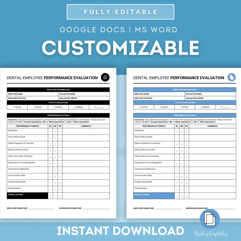 Dental Employee Performance Evaluation Form | ProBizTemplates