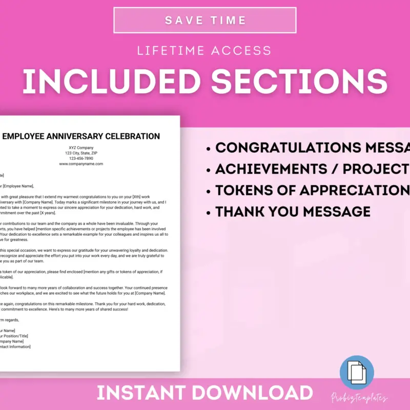 Employee Anniversary Celebration Letter Template | ProBizTemplates