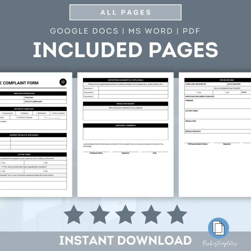Employee Complaint Form | ProBizTemplates