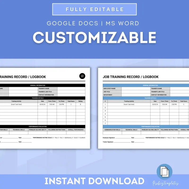 Job Training Record Template | ProBizTemplates