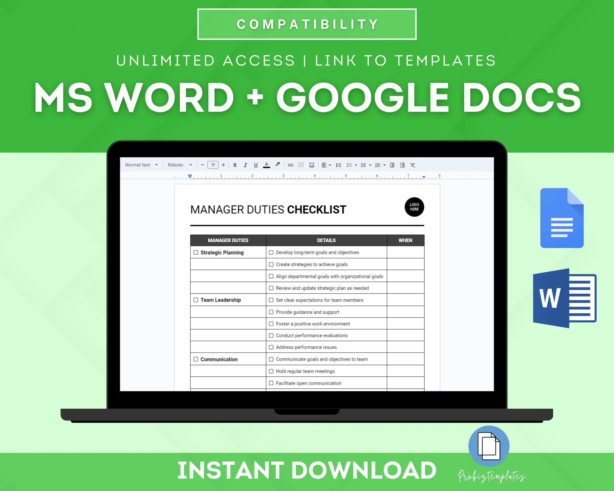 Manager Duties Checklist | ProBizTemplates