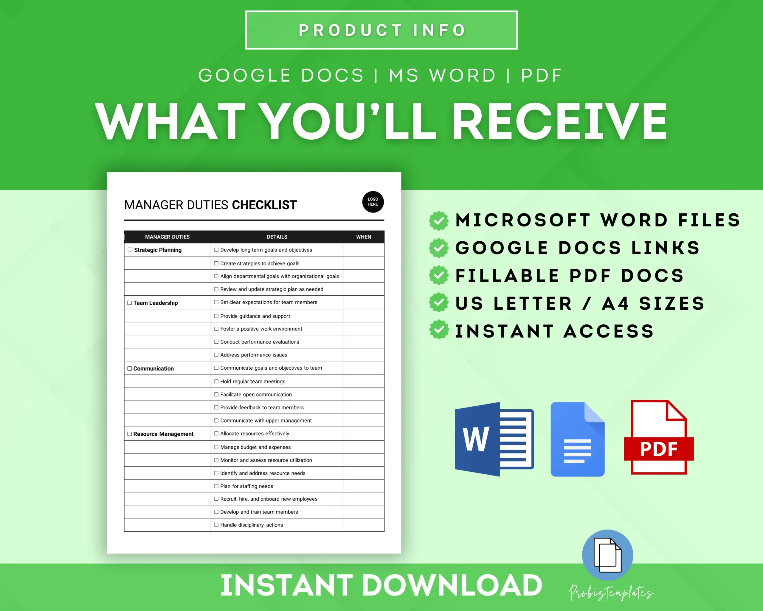 Manager Duties Checklist | ProBizTemplates