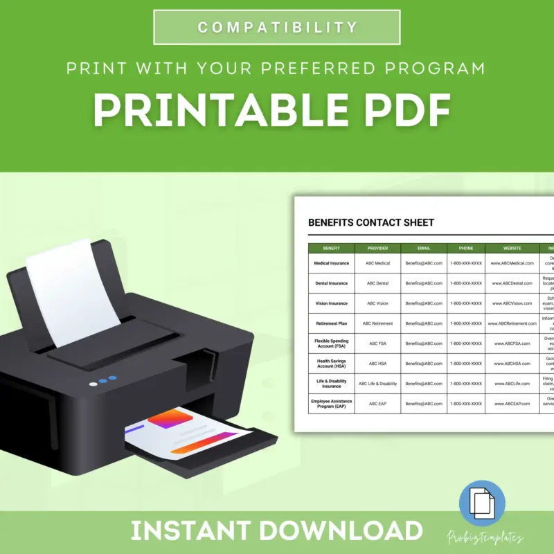 Benefits Contact Information Sheet Template | ProBizTemplates