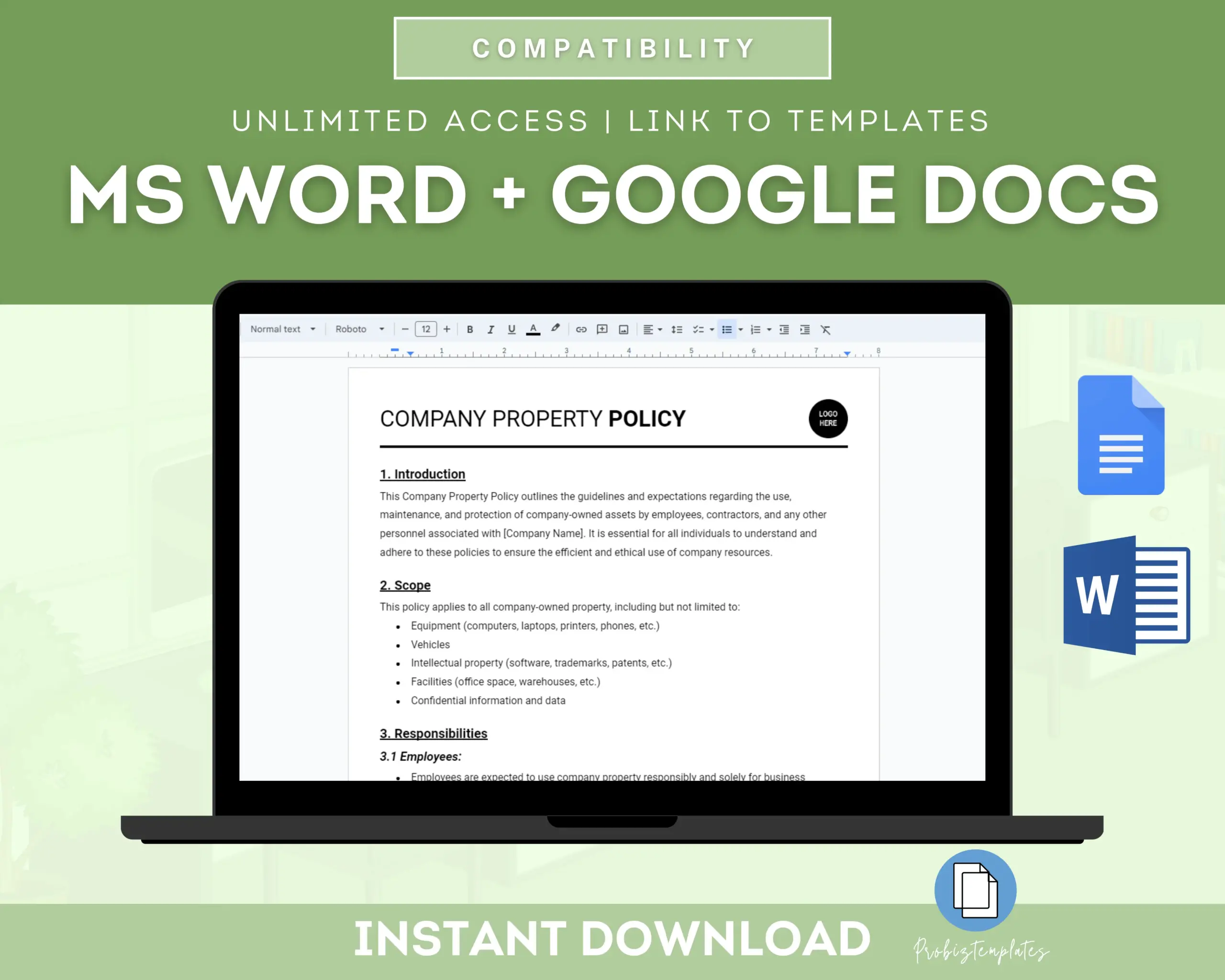 Company Property Policy Template | ProBizTemplates