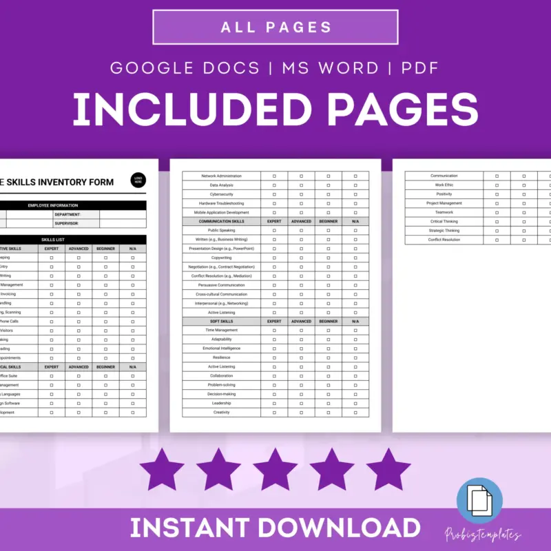 Employee Skills Inventory Form | ProBizTemplates