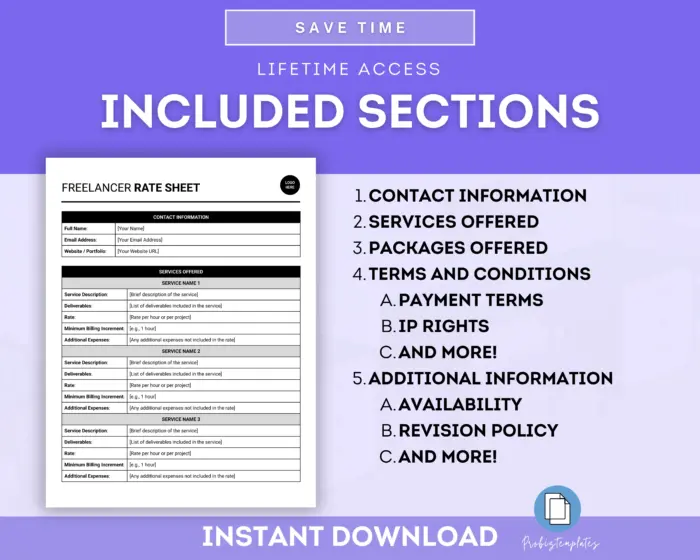 Freelancer Rate Sheet Template | ProBizTemplates