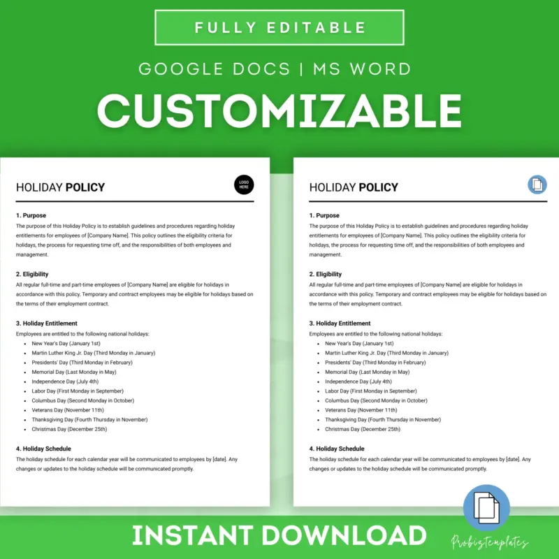 Employee Holiday Policy Template | ProBizTemplates