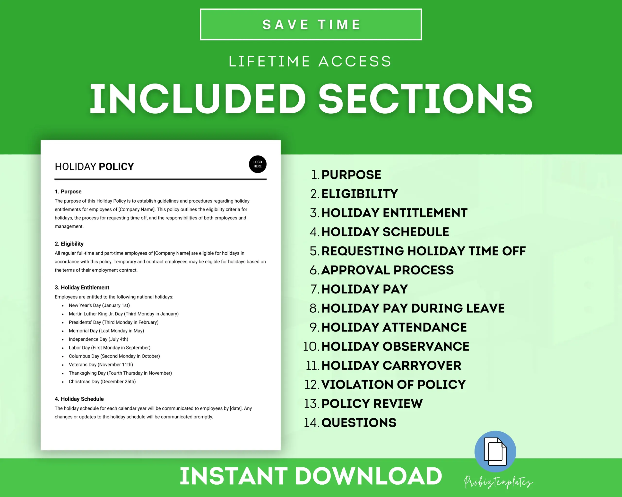 Employee Holiday Policy Template | ProBizTemplates
