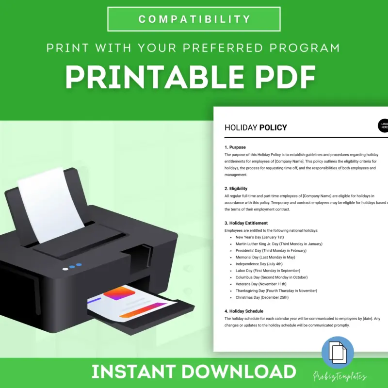 Employee Holiday Policy Template | ProBizTemplates