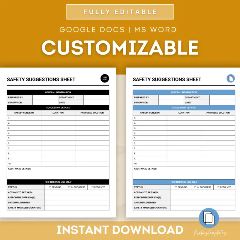 Safety Suggestions Sheet Template | ProBizTemplates