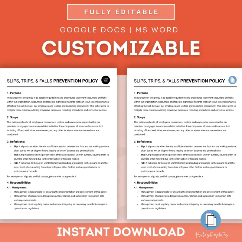 Slips, Trips, & Falls Prevention Policy | ProBizTemplates