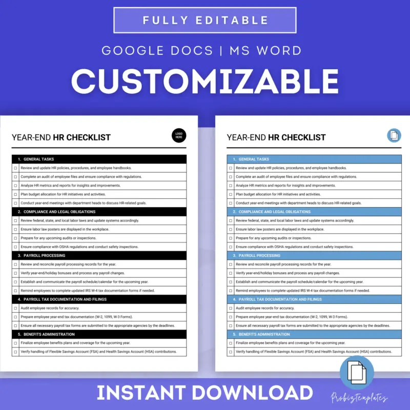 Year-End HR Checklist | ProBizTemplates