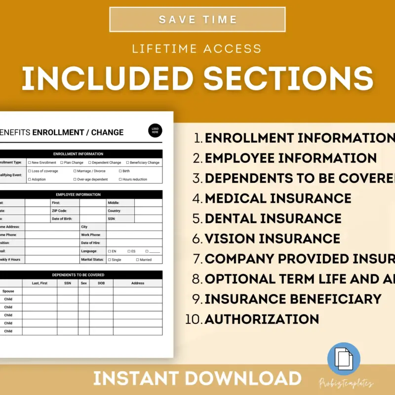 Benefits Enrollment And Change Form | ProBizTemplates