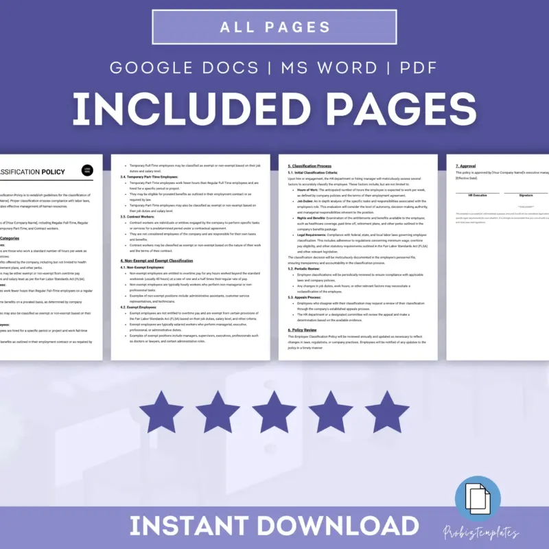 Employee Classification Policy Template | ProBizTemplates