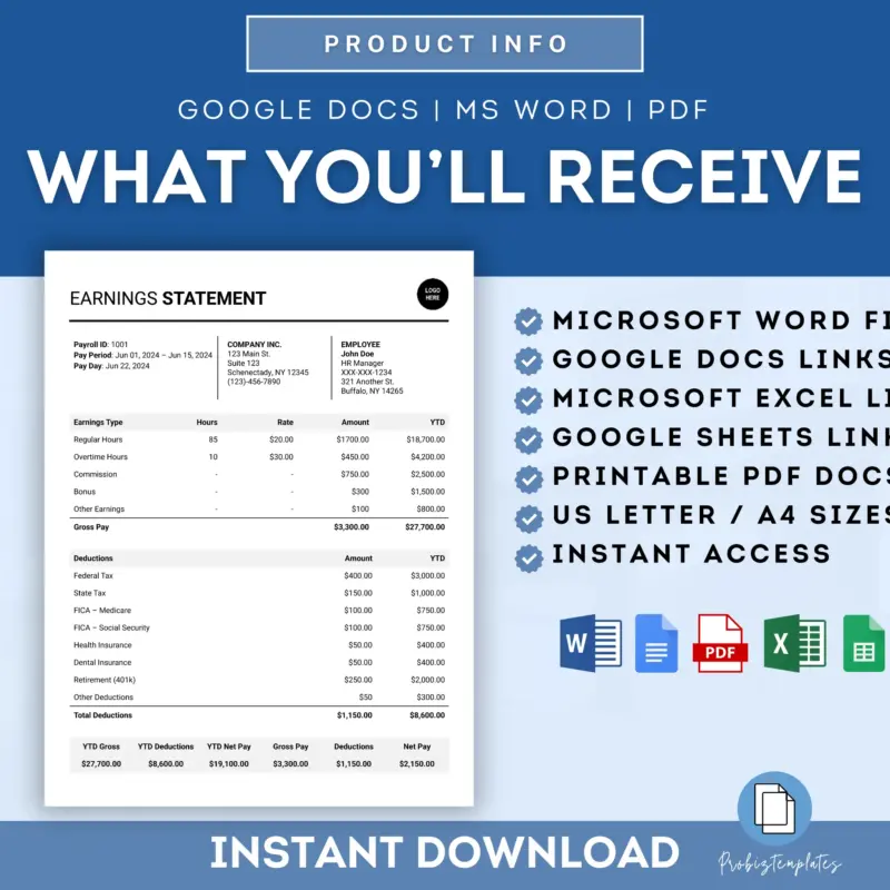 Employee Earnings Statement Template | ProBizTemplates
