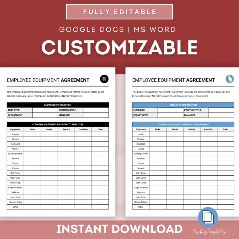 Employee Equipment Agreement Template | ProBizTemplates