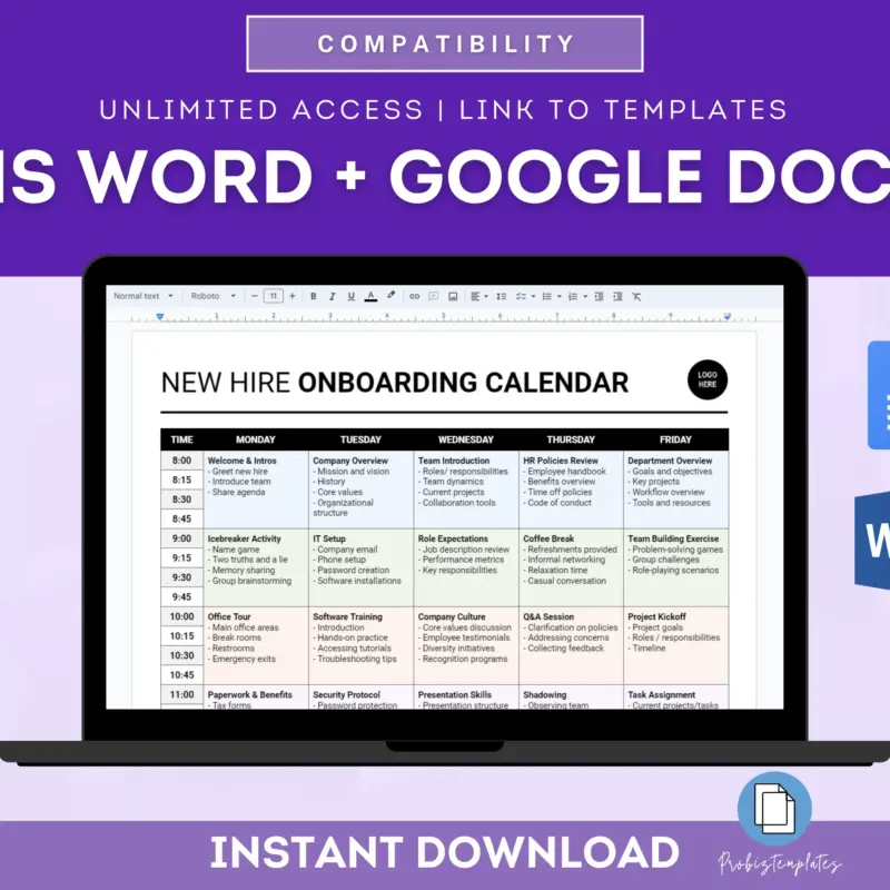 New Hire Onboarding Calendar Template | ProBizTemplates