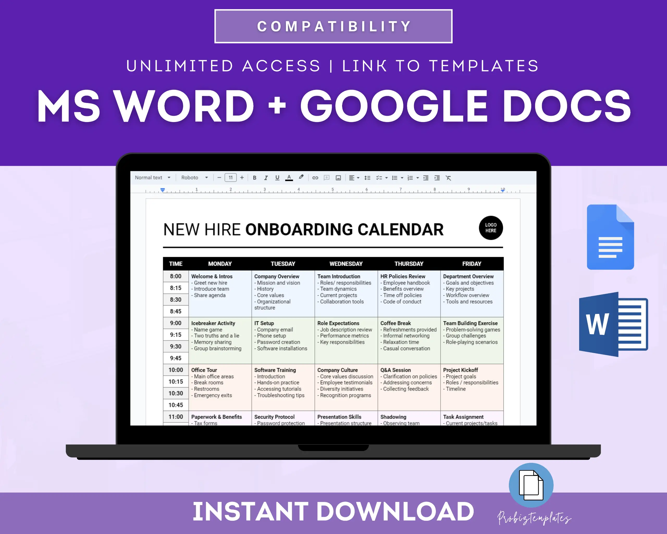 New Hire Onboarding Calendar Template | ProBizTemplates
