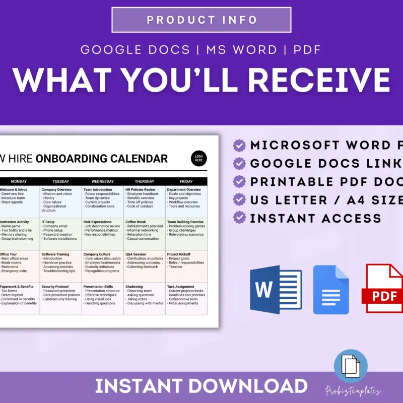 New Hire Onboarding Calendar Template | ProBizTemplates