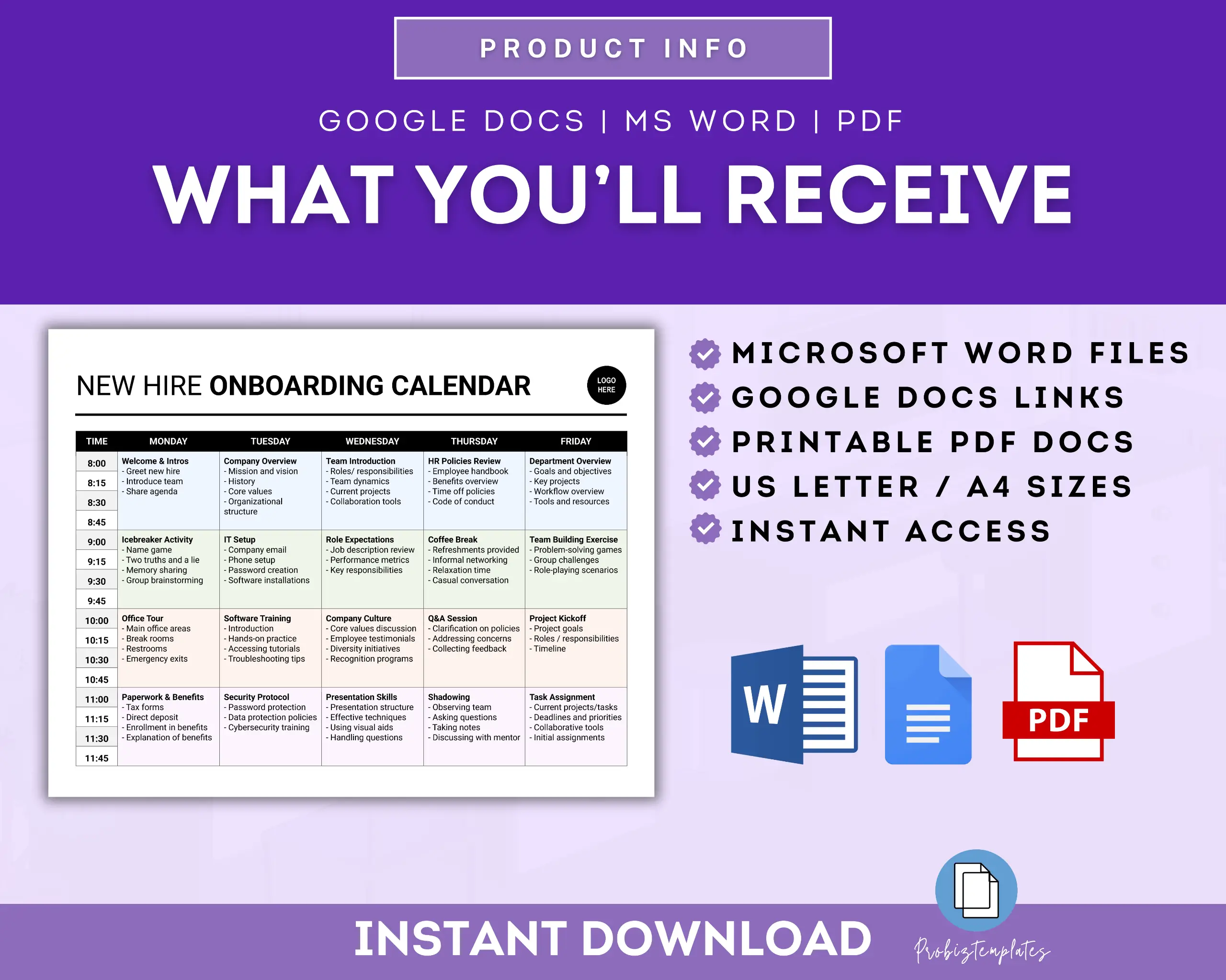 New Hire Onboarding Calendar Template | ProBizTemplates