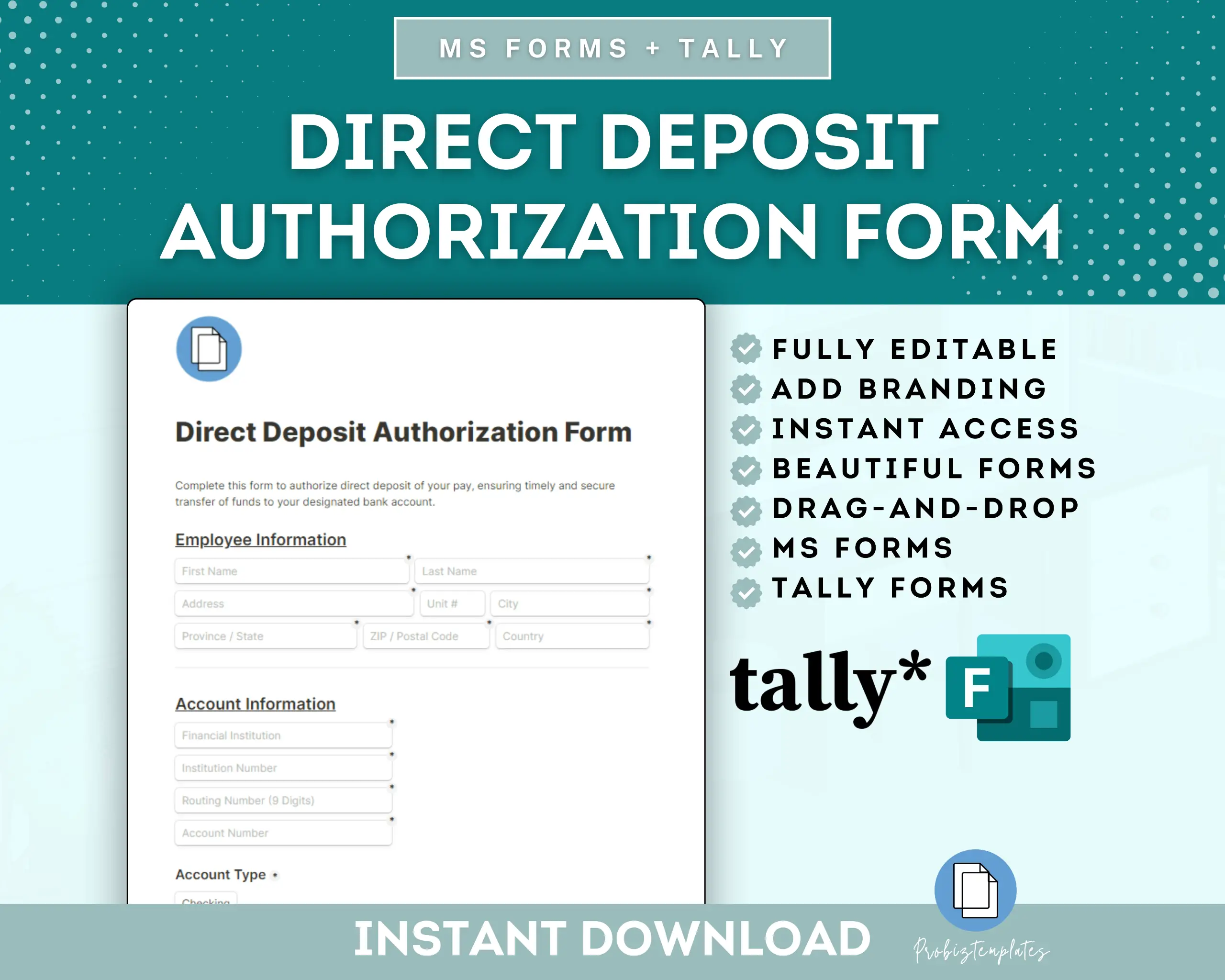 Direct Deposit Authorization Online Form Template | ProBizTemplates