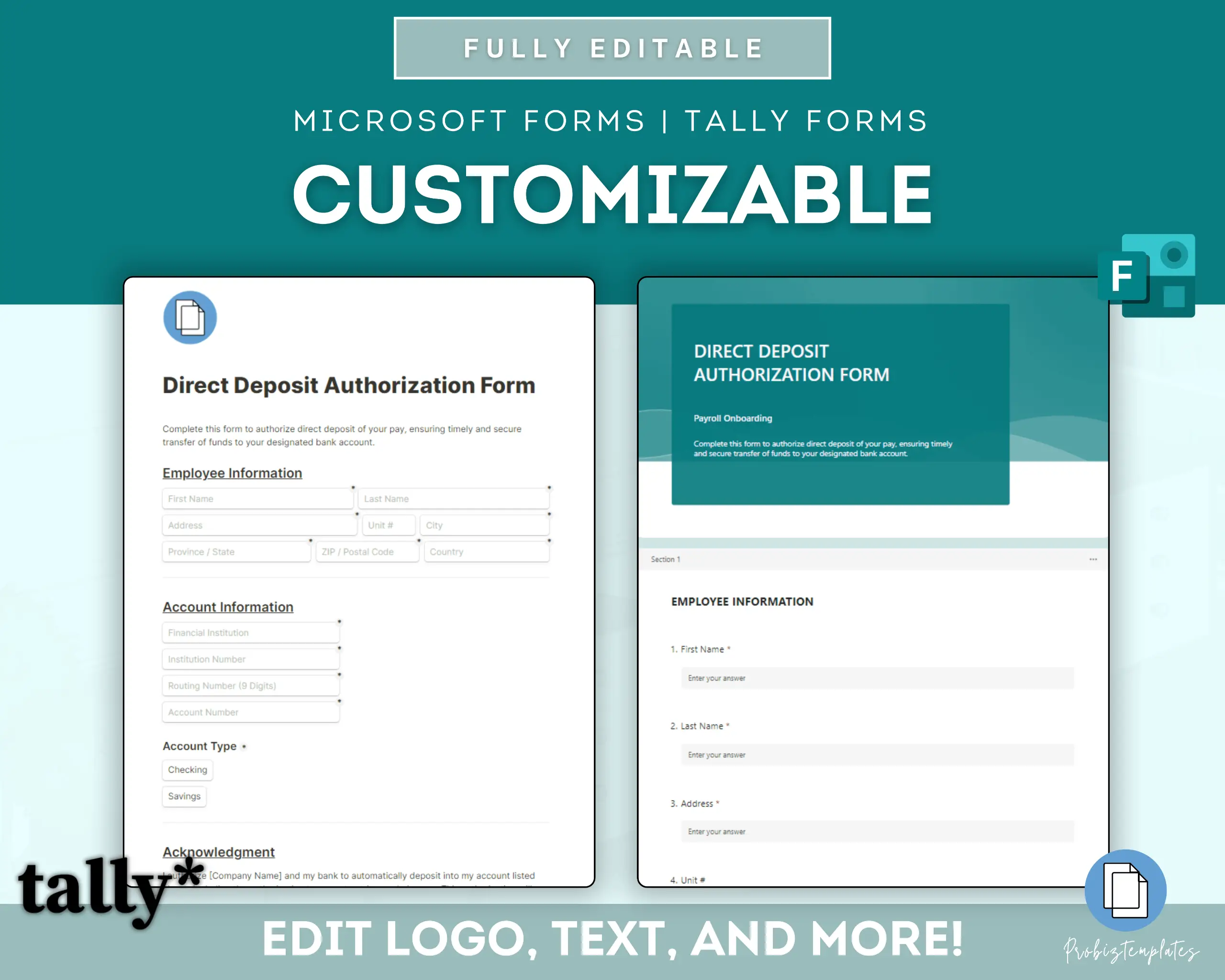 Direct Deposit Authorization Online Form Template | ProBizTemplates