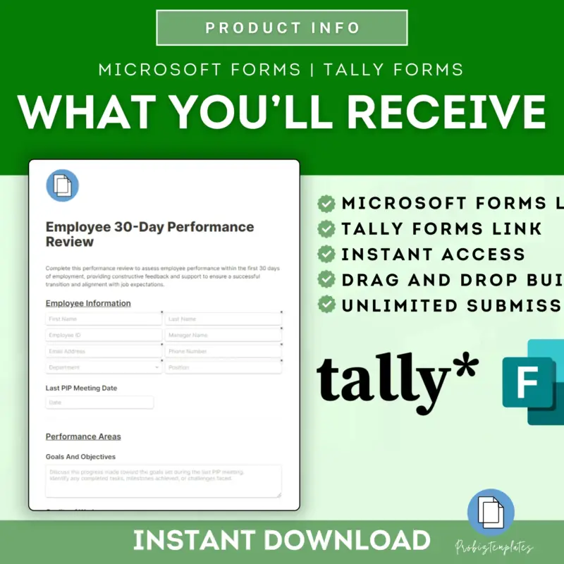 Employee 30-Day Performance Review Online Form Template | ProBizTemplates