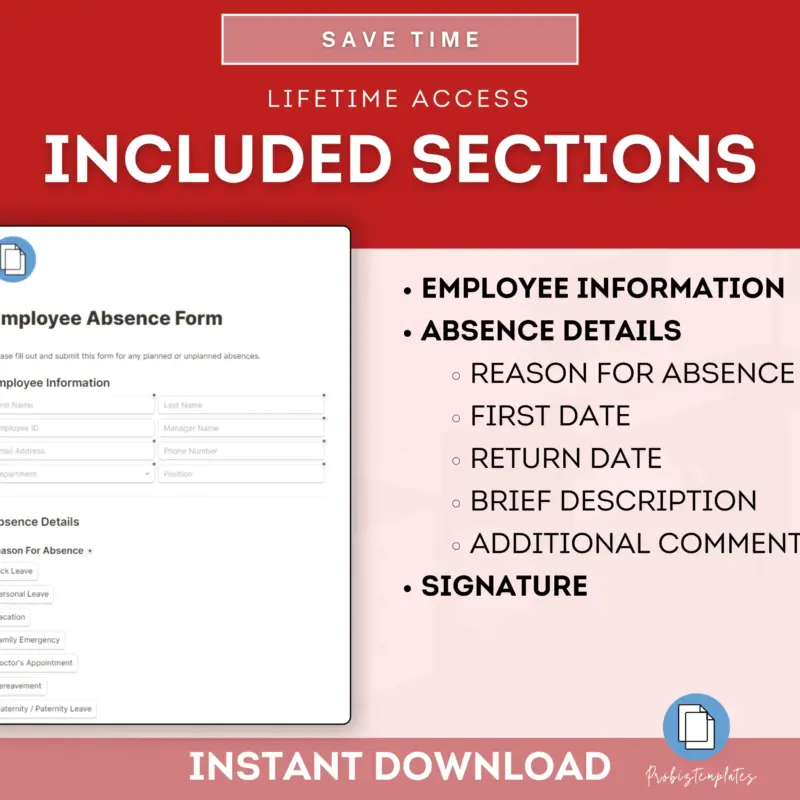 Employee Absence Online Form Template | ProBizTemplates