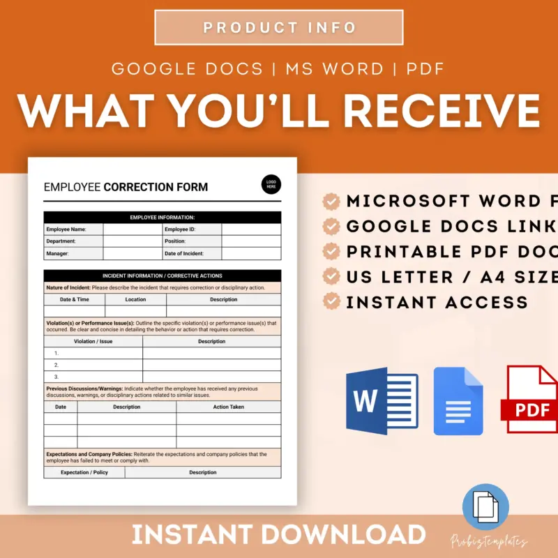 Employee Correction Form Template | ProBizTemplates