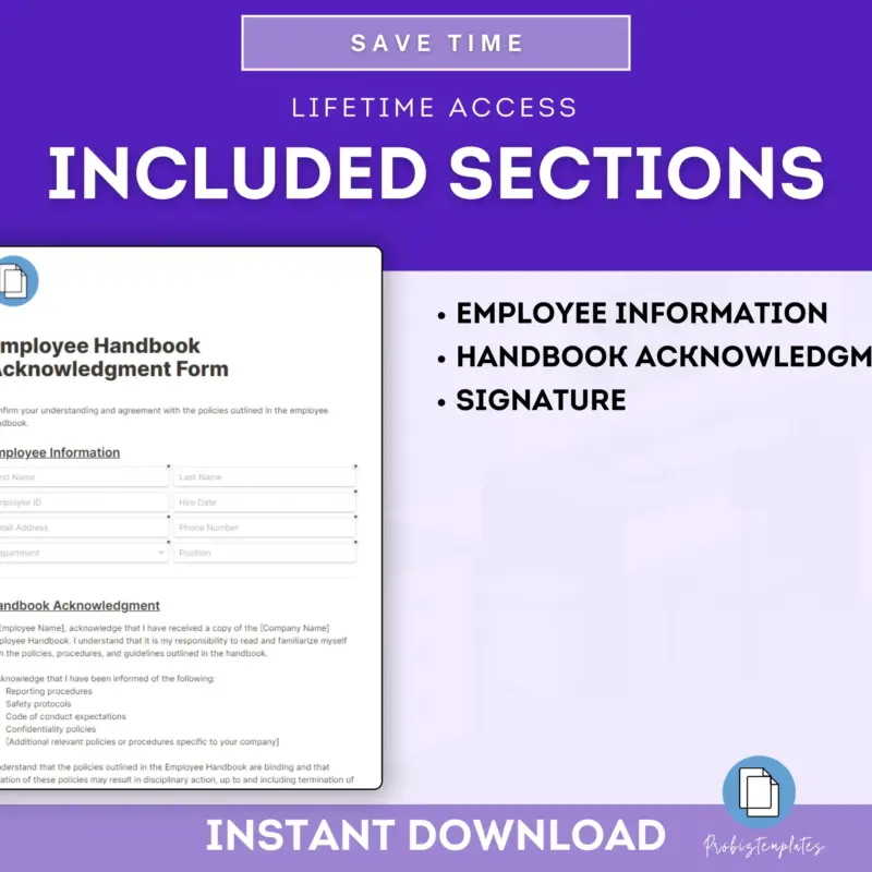 Employee Handbook Acknowledgment Online Form | ProBizTemplates