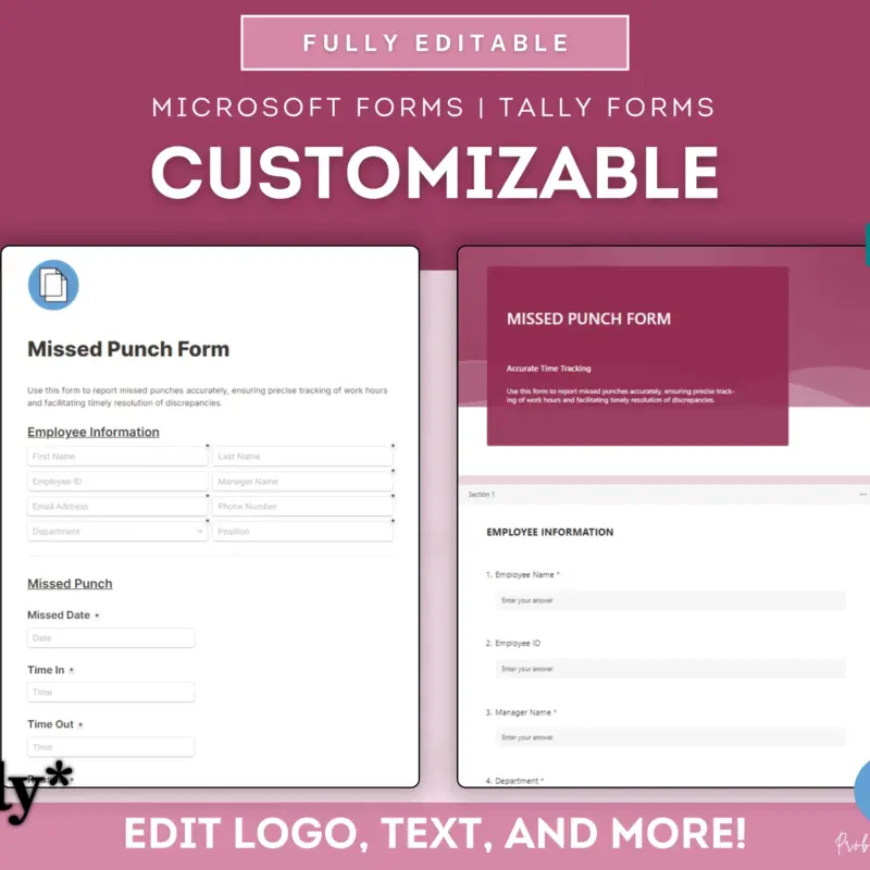 Missed Punch Online Form Template | ProBizTemplates