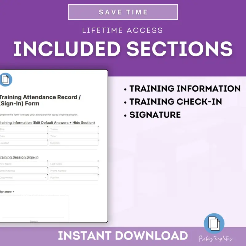 Training Attendance Record Check-In Form Template | ProBizTemplates