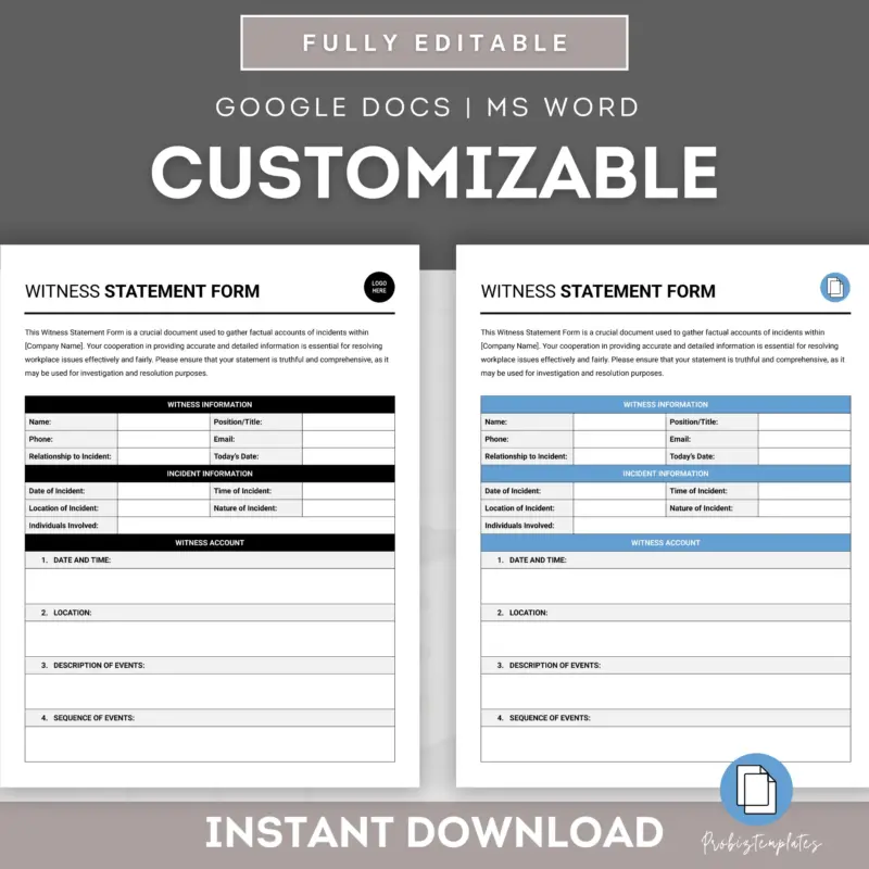 Witness Statement Form Template | ProBizTemplates
