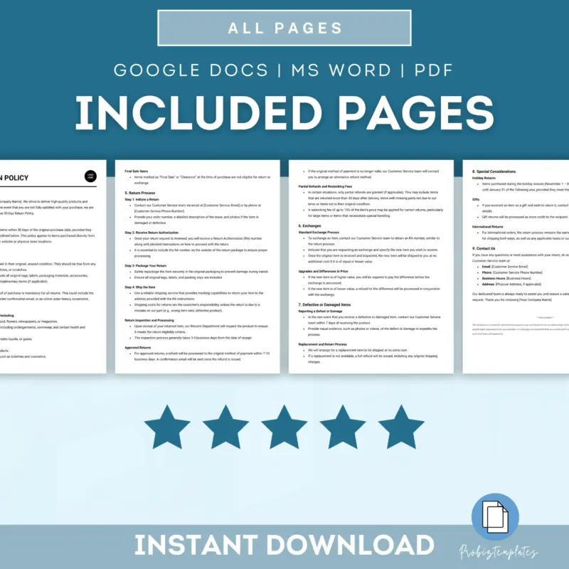 30-Day Return Policy Template | ProBizTemplates