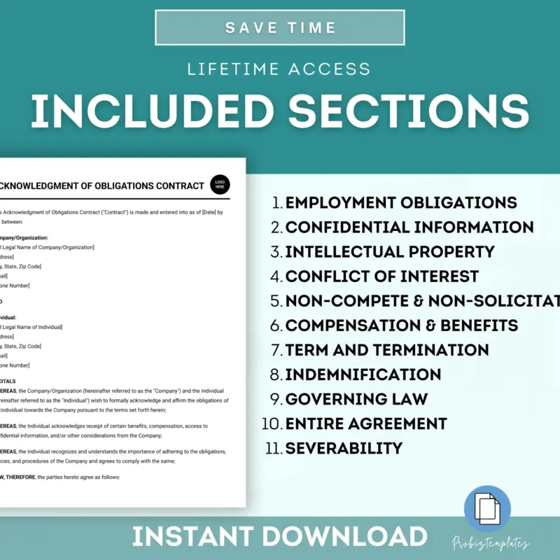 Acknowledgment Of Obligations Contract Template | ProBizTemplates
