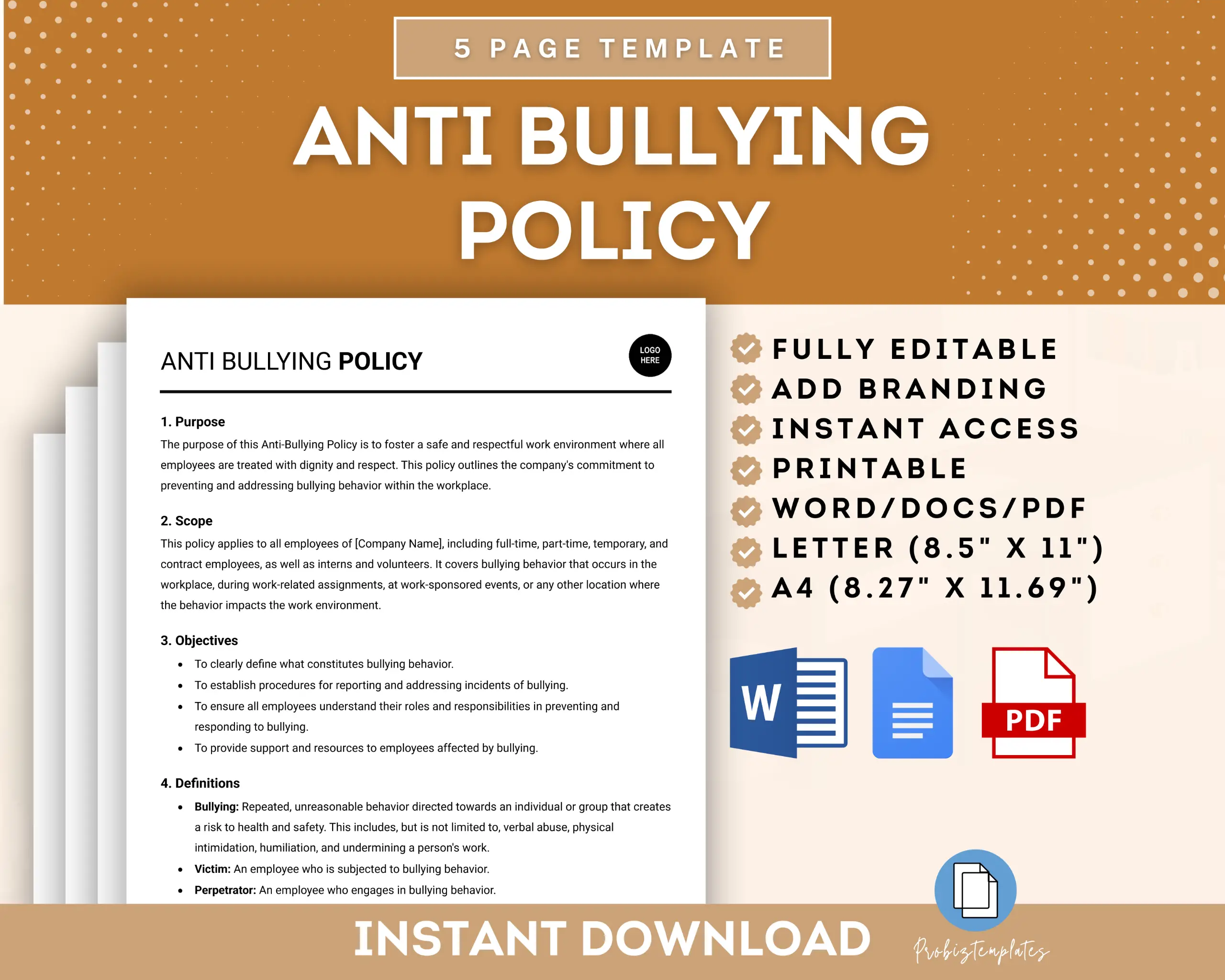 Anti Bullying Policy Template | ProBizTemplates