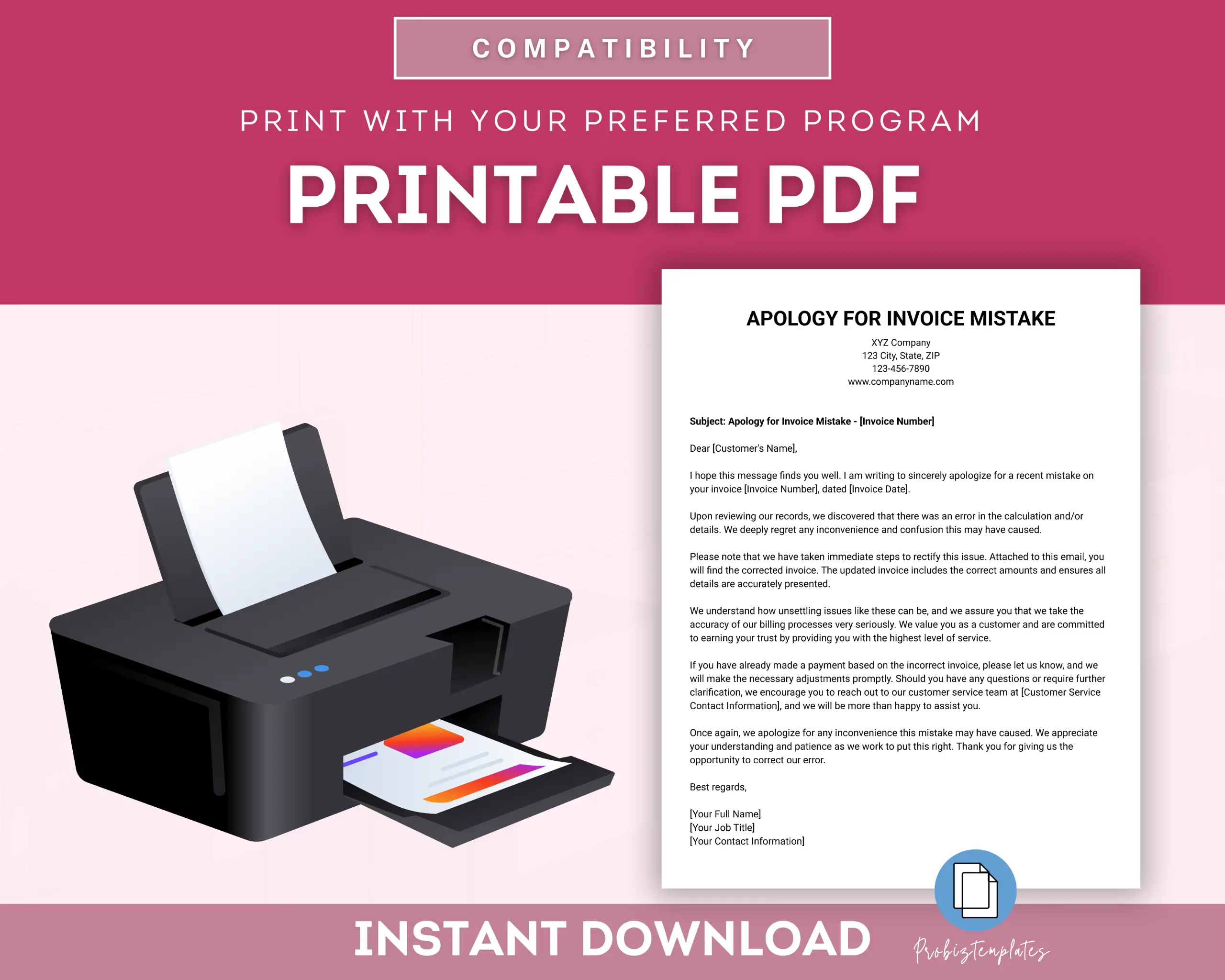 Apology For Invoice Mistake Letter Template | ProBizTemplates