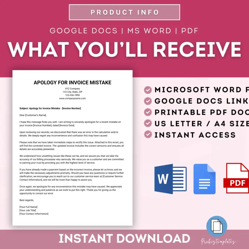 Apology For Invoice Mistake Letter Template | ProBizTemplates