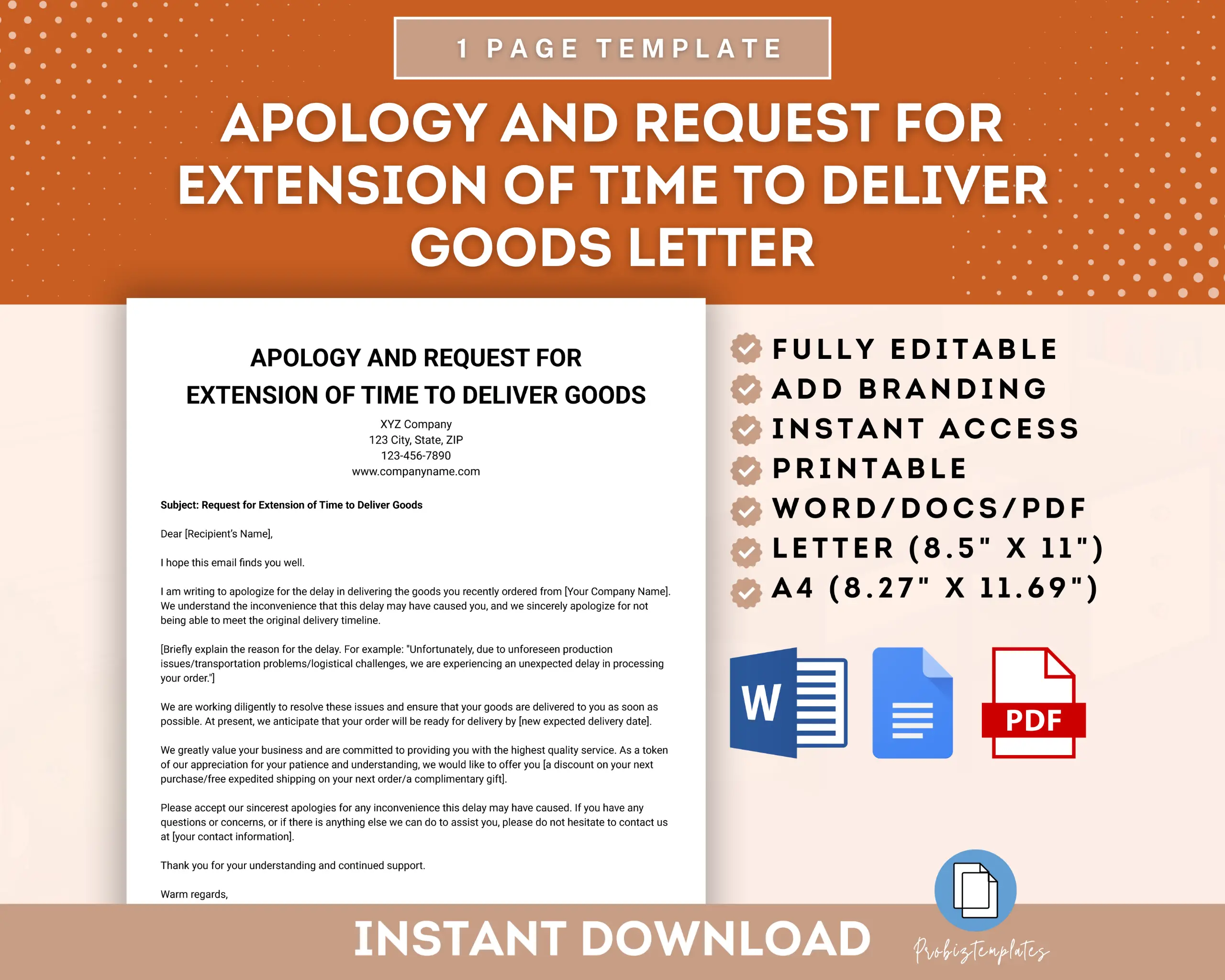 Apology & Request for Extension of Time to Deliver Goods Letter ...