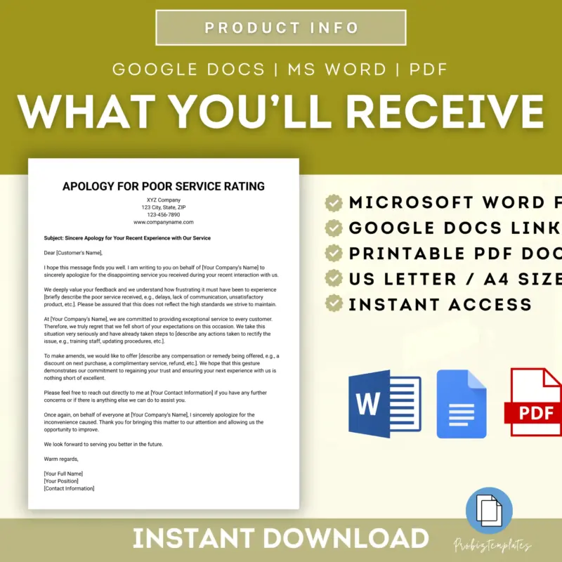 Apology For Poor Service Rating Letter Template | ProBizTemplates