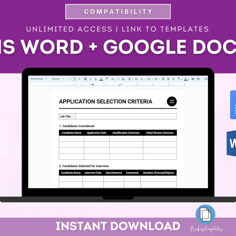 Applicant Selection Criteria Record Template | ProBizTemplates
