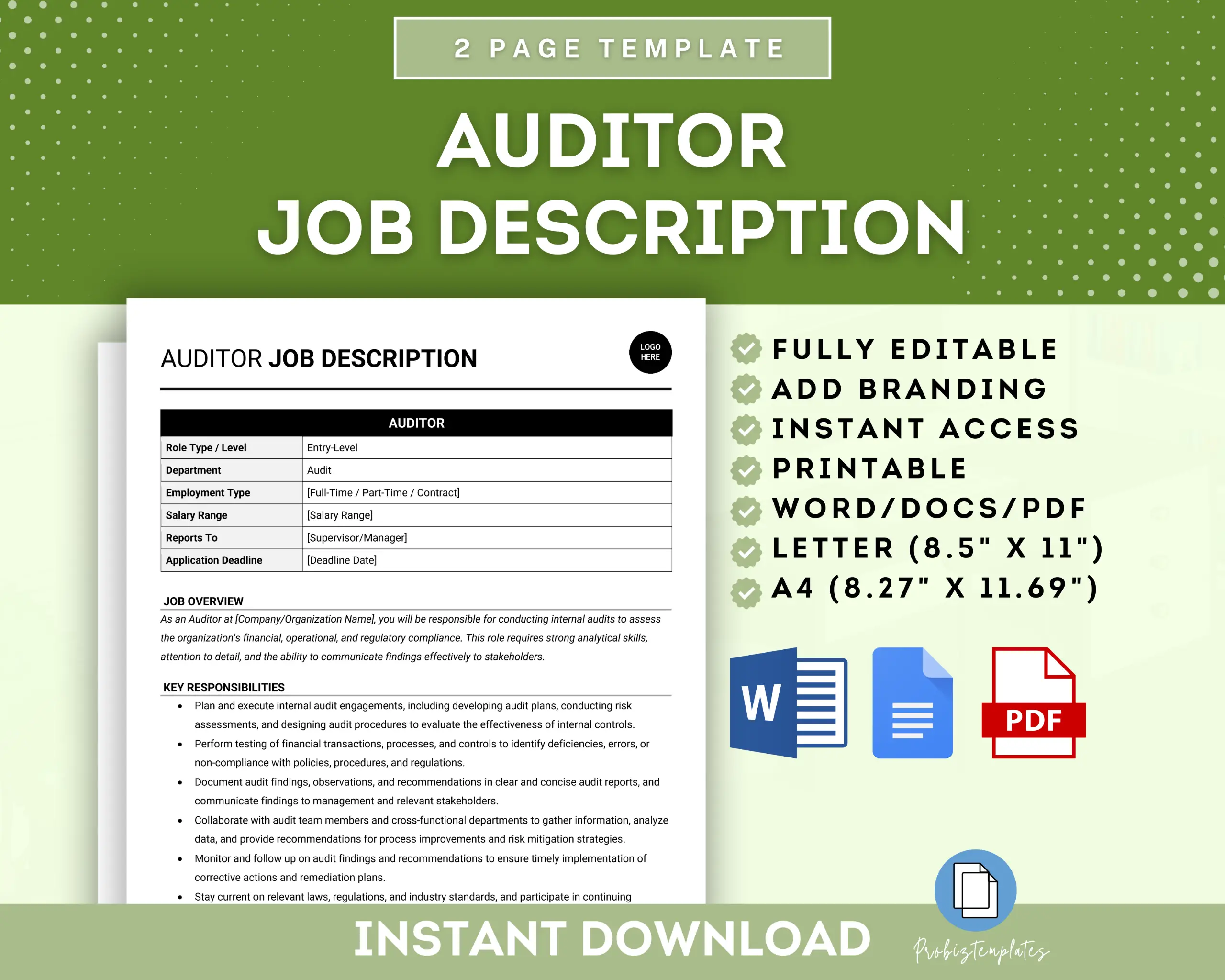 Auditor Job Description Template | ProBizTemplates