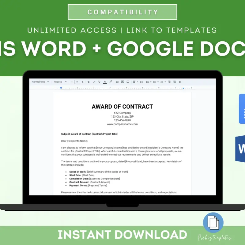 Award Of Contract Letter Template | ProBizTemplates