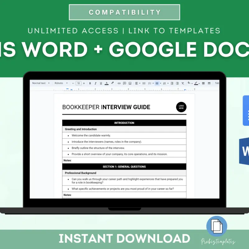 Bookkeeper Interview Guide Template | ProBizTemplates